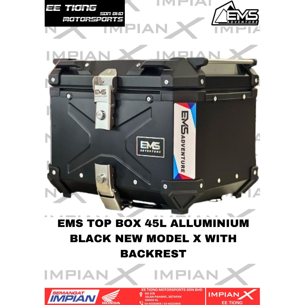 EMS TOP BOX ALLOY 45L WITH BACKREST BLACK NEW MODEL X OFFER PROMOSI CLEAR STOCK | Shopee Malaysia