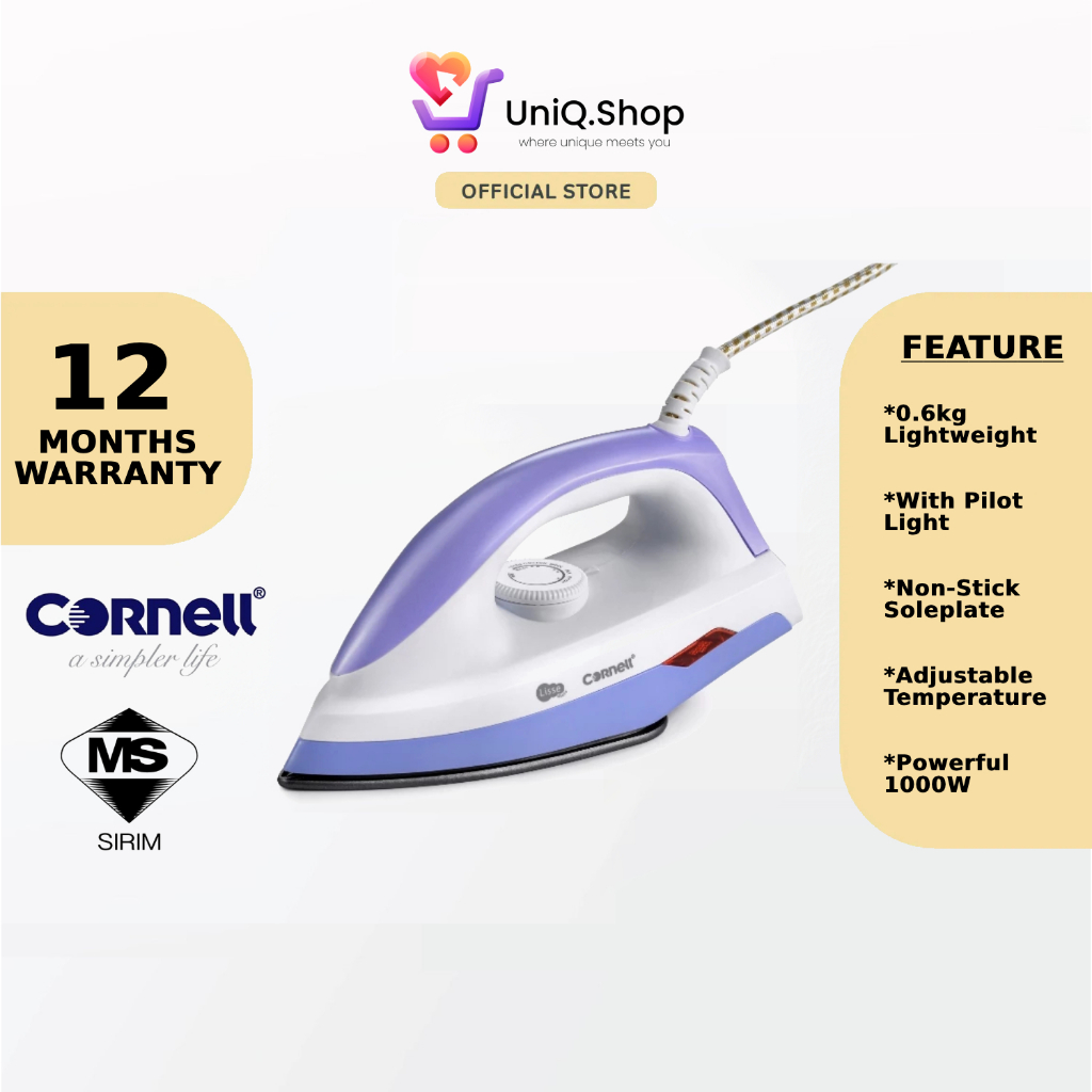 Cornell Non Stick Dry Iron 1000W | CI-SP2H (Seterika Baju Ringan ...