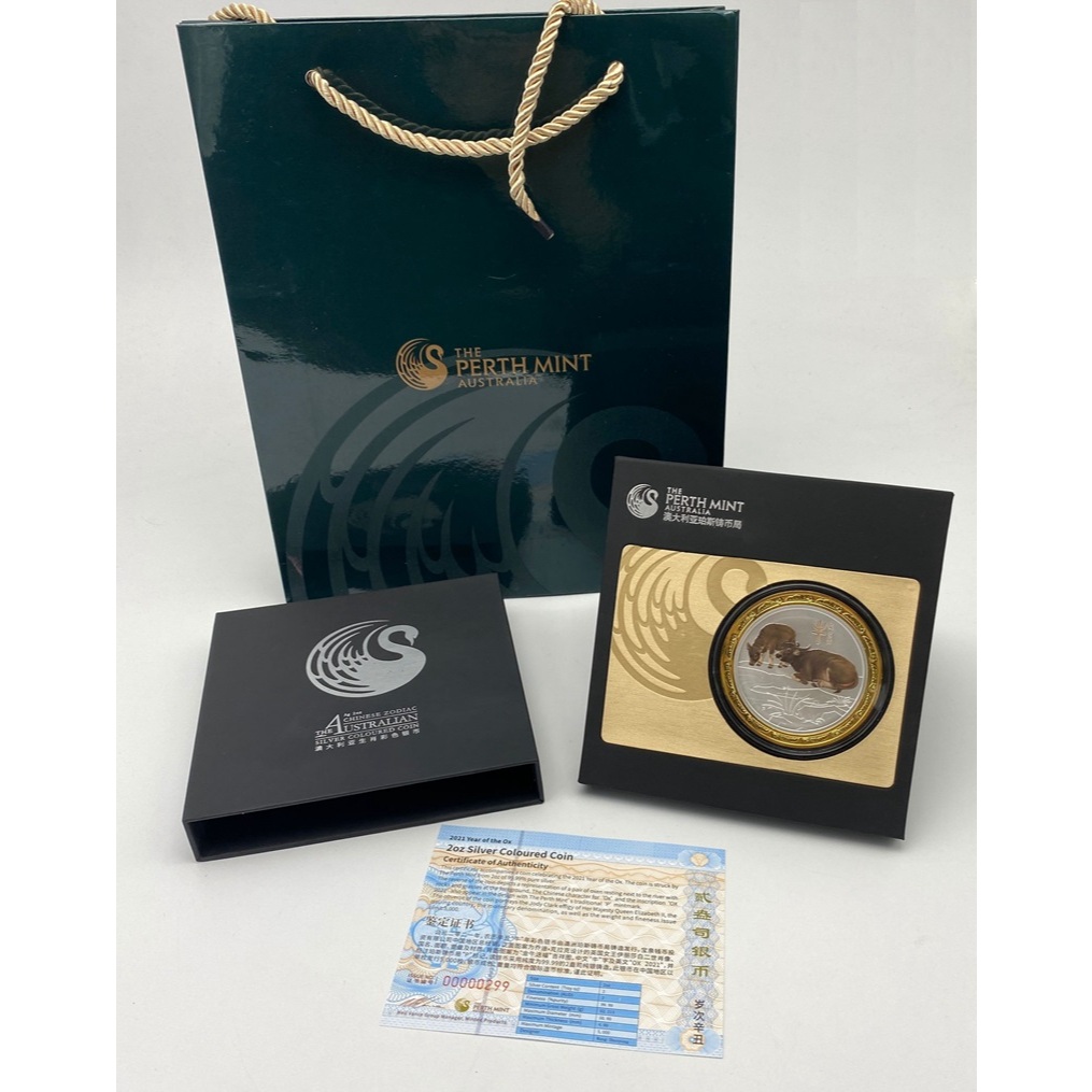 2021 Perth Mint Australia Lunar Ox 2 oz .9999 Silver Coin Coloured ...