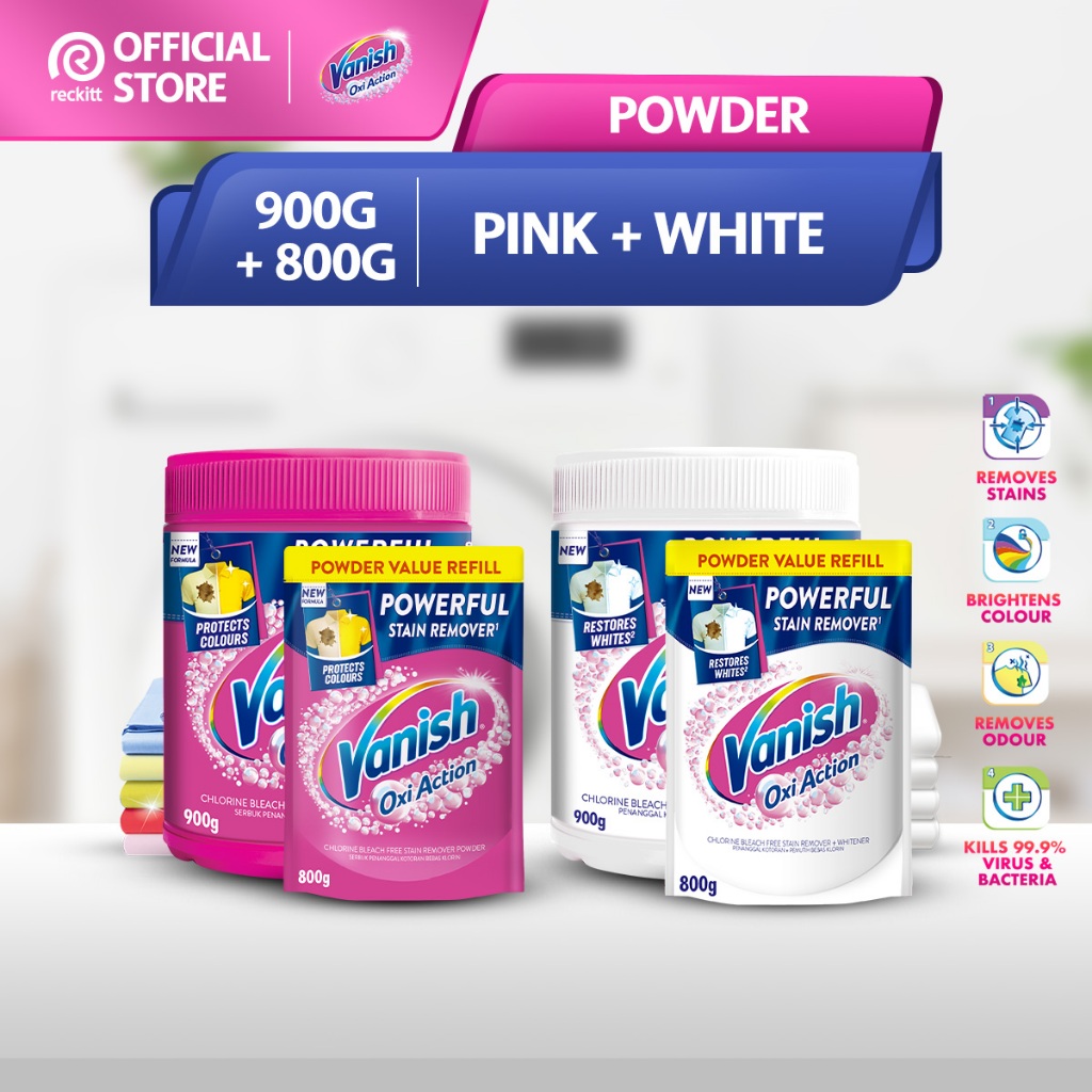 [Bundle of 2] Vanish Stain Remover Pink Action + Vanish Stain Remover Crystal White Action ...