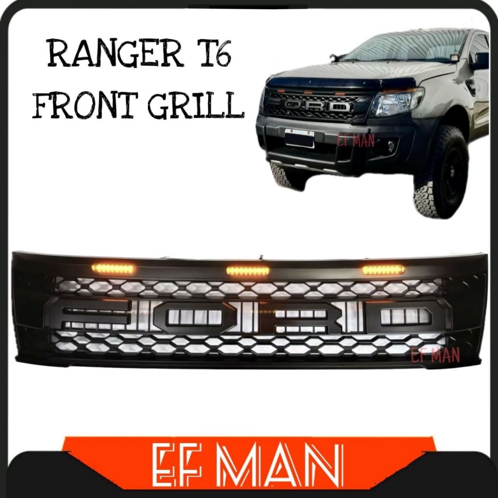 4x4 Ford Ranger T6 Front Bumper Grille Grill Matt Black With Led Light ...