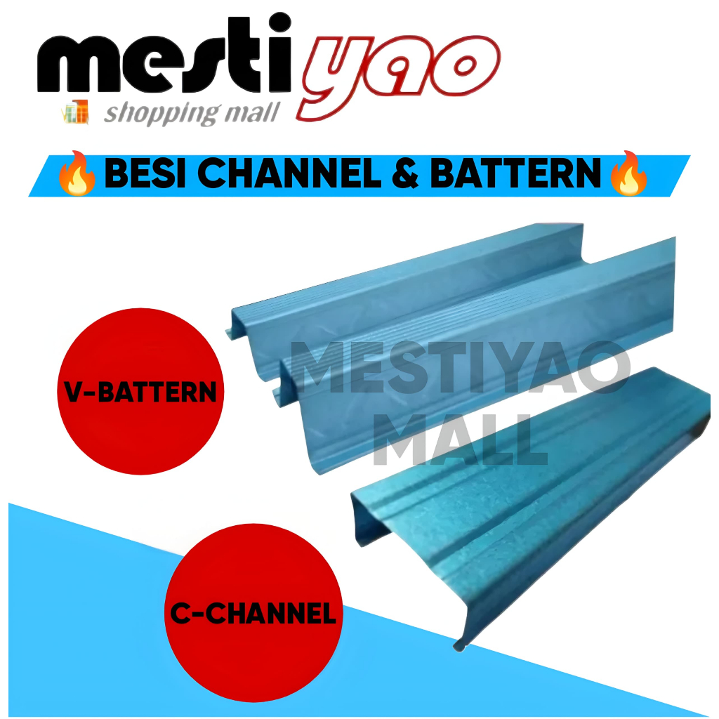 5FT, 6.65FT C Channel / V Batten / Besi Biru / Besi Bumbung/ Besi Atap ...