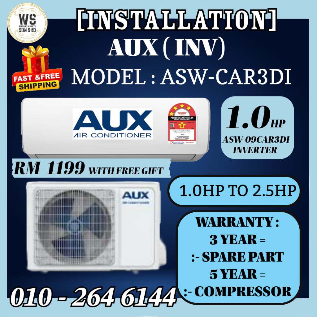 [INSTALLATION] AUX INVERTER WALL MOUNTED | AUX INVERTER ( 4 STAR ) 1.0HP - 2.5HP GAS R32 ...
