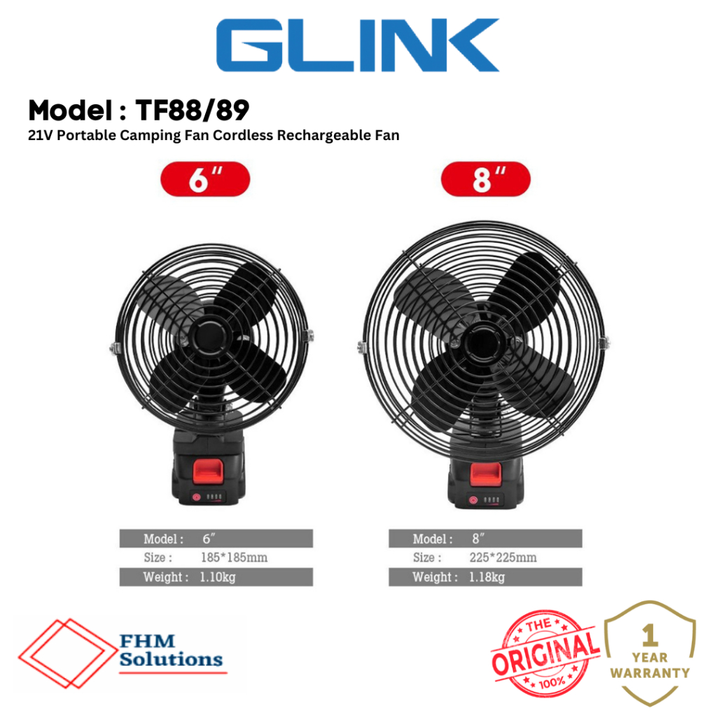Glink 21V Portable Camping Fan Cordless Rechargeable Fan | Shopee Malaysia