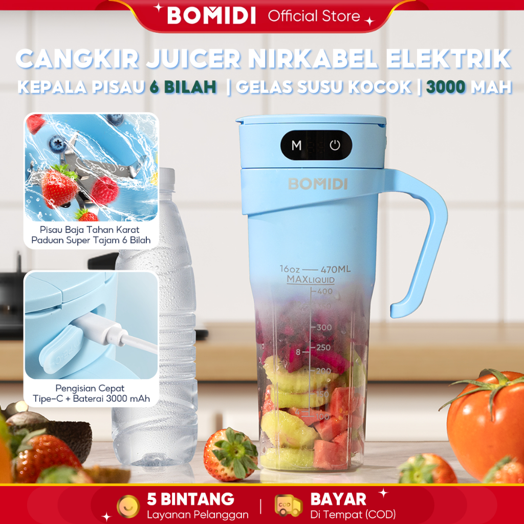 BOMIDI JB01 Wireless Electric Juicer Cup Portable Multifunctional 450ML ...