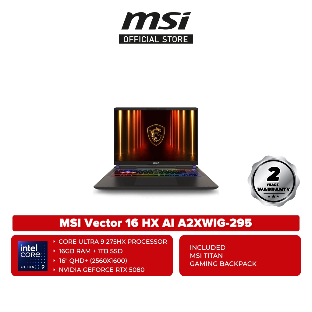 MSI Vector 16 HX AI A2XWIG-295 16" QHD+ Gaming Laptop ( Ultra 9 275HX ...