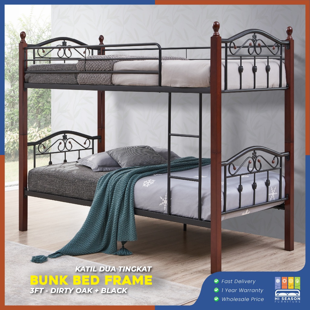 HI SEASON Bunk Bed / Double Decker Bed Frame Metal with Wood / Katil ...