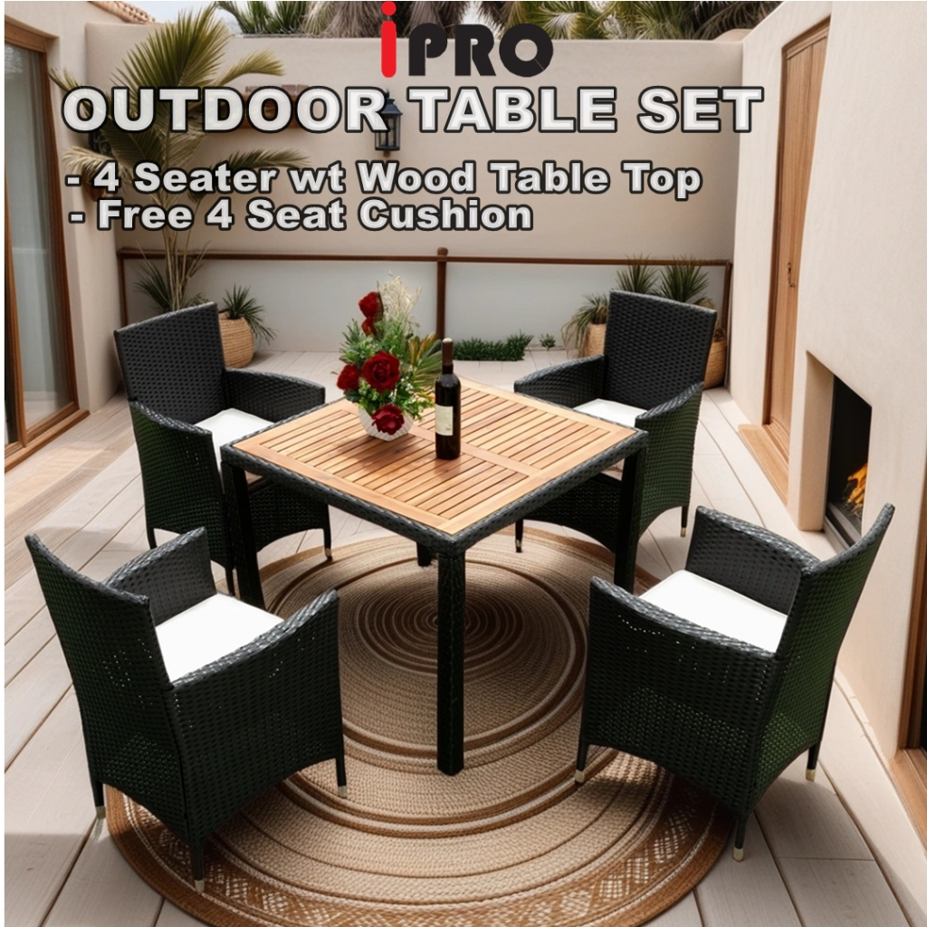 IPRO Outdoor Chair and Table Set Rattan Chair 4 Seater Garden Set Meja ...