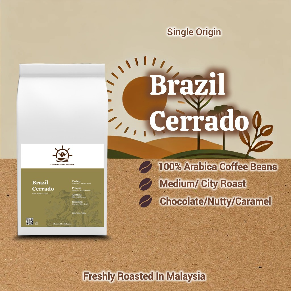 Single Origin [Brazil Cerrado ] Medium Roast Arabica Coffee Beans 200g ...