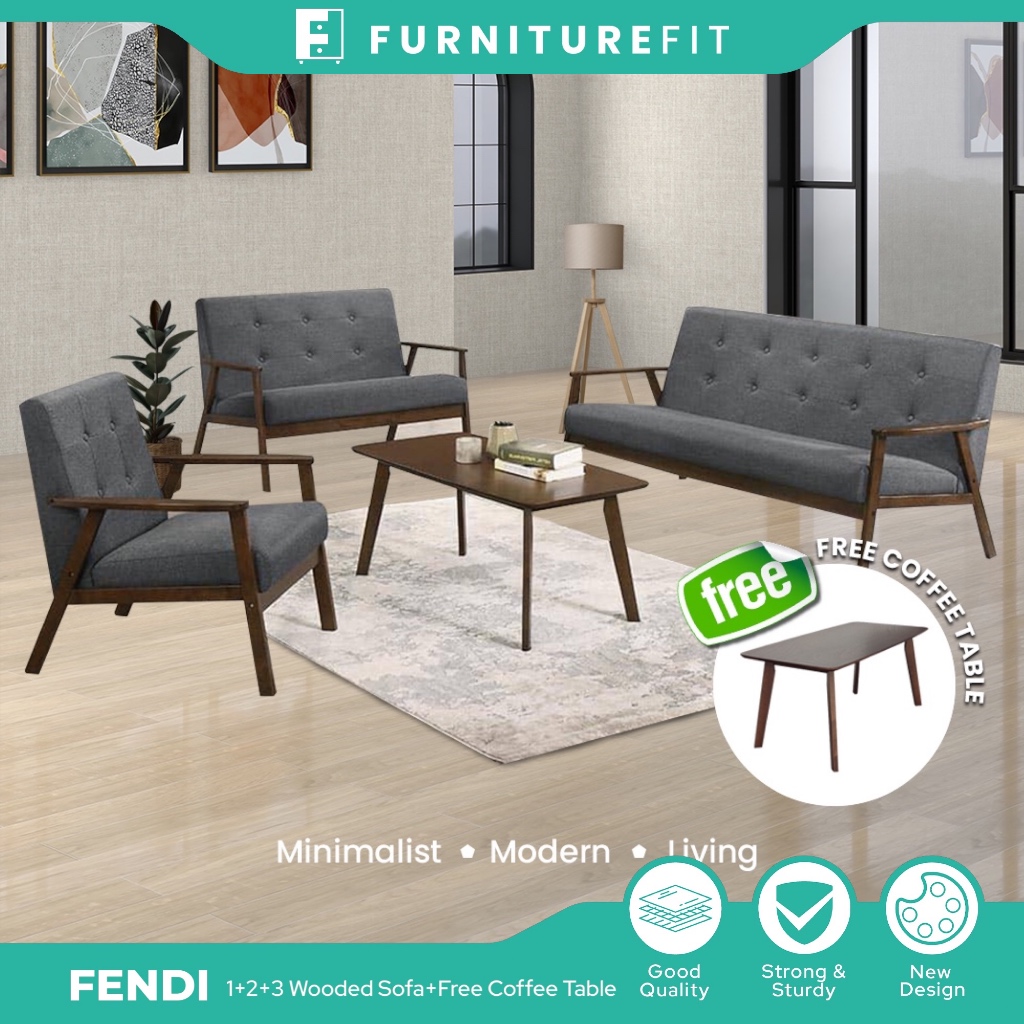 FurnitureFit Sofa Set Solid Wood Linen Fabric /Solid Wood Sofa 1+2+3 ...