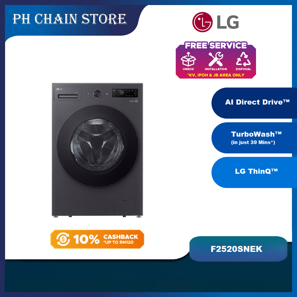 LG F2520SNEK 20KG FRONT LOAD WASHER WITH AI DIRECT DRIVE™ AND TURBOWASH ...