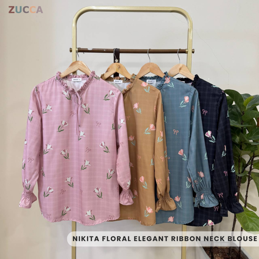 ZUCCA NIKITA BLOUSE LEHER REBEN BERCORAK FLORAL GAYA KOREA - DM248 ...