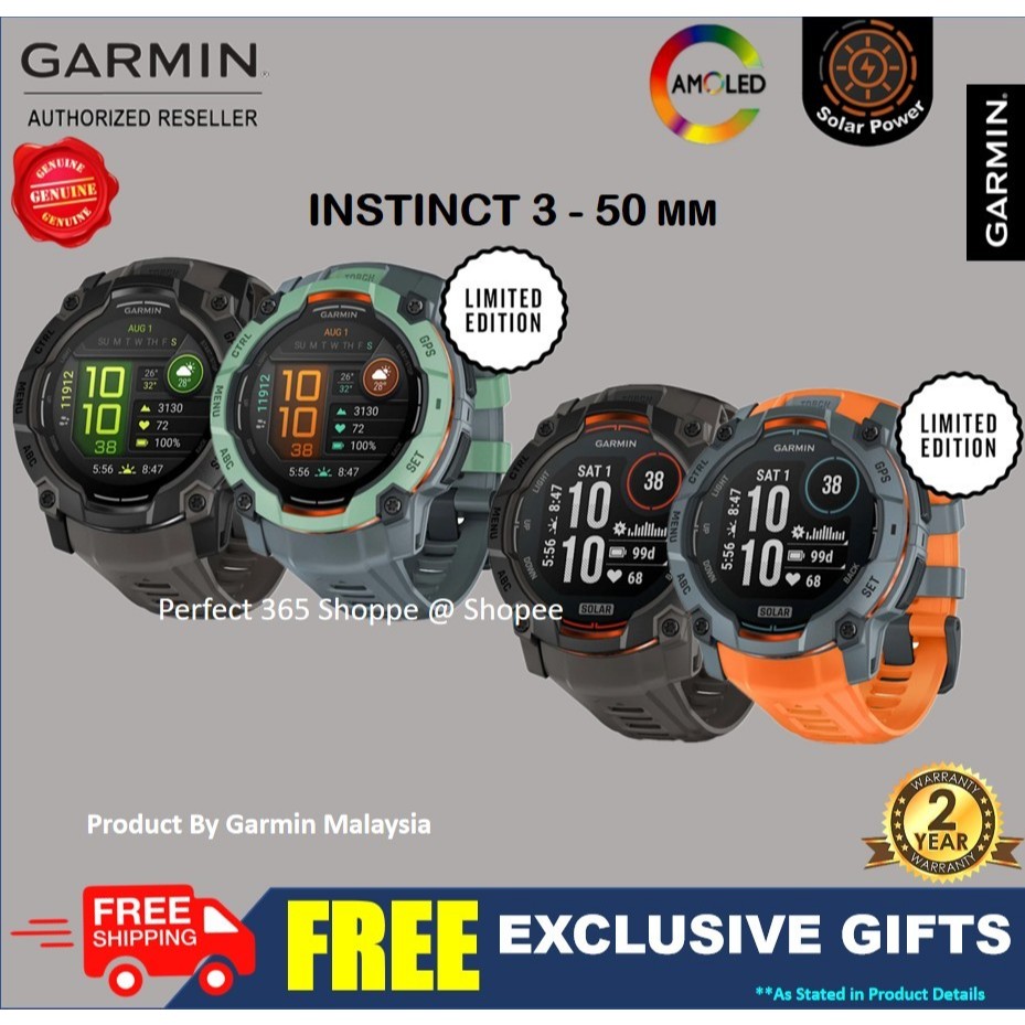 🇲🇾 Garmin Instinct 3 AMOLED / SOLAR 45MM 50MM - Military Outdoor ...