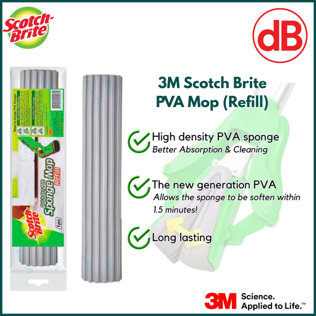 (Ready Stock) 3M Scotch-Brite Quick Dry PVA Sponge Mop (Refill Pack ...