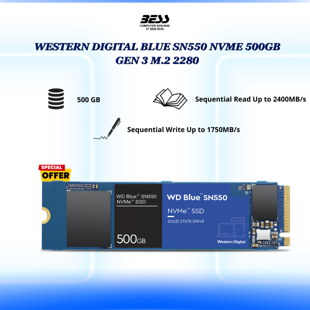 WESTERN DIGITAL BLUE SN550 NVME 500GB GEN 3 M.2 2280 | Shopee Malaysia