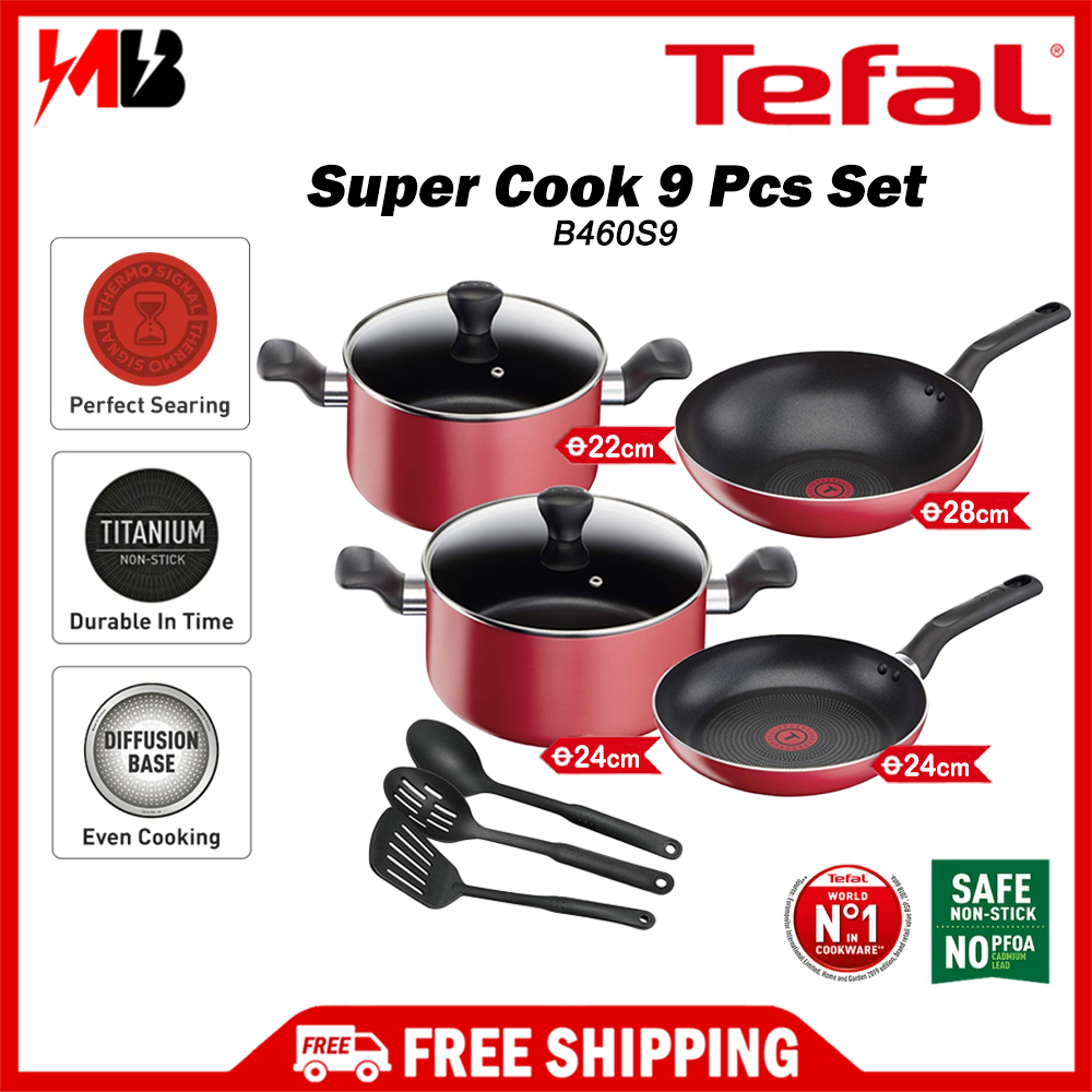Tefal Supercook 9pcs set (Frypan 24cm, Wokpan 28cm, Stewpot 22cm & 24cm ...