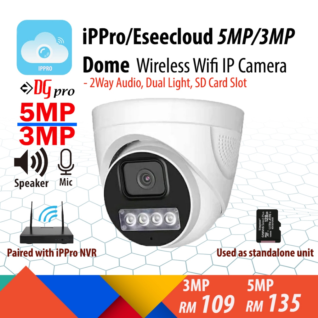 iPPro / Eseecloud 5MP / 3MP Dome Indoor Wireless Wifi IP CCTV Camera - Dual Light, 2 Way Audio ...