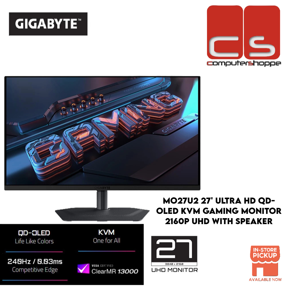 GIGABYTE MO27U2 27' Ultra HD QD-OLED KVM Gaming Monitor 2160p UHD With Speaker (240Hz, 0.03ms ...
