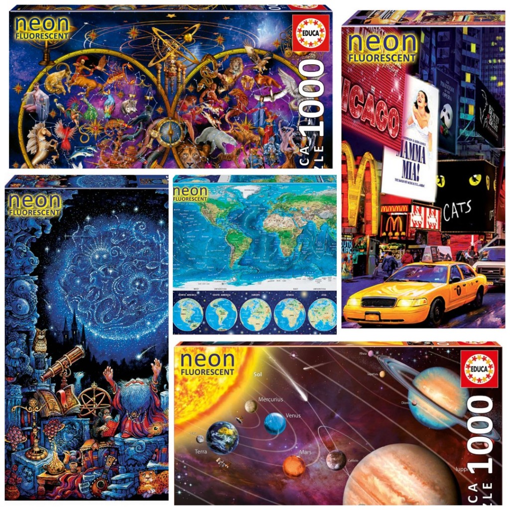 EDUCA NEON FLUORESCENT 1000 ASSORTED GLOW IN THE DARK JIGSAW PUZZLE ...