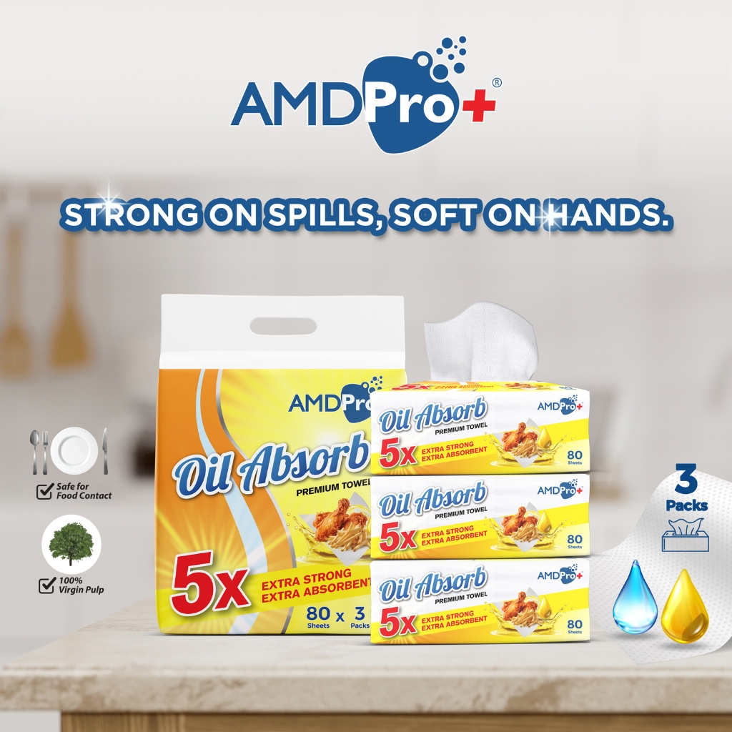 AMDPRO+ Oil Absorb Kitchen Tissue Towel (Soft Box) 3pcs x 80 Sheet ...
