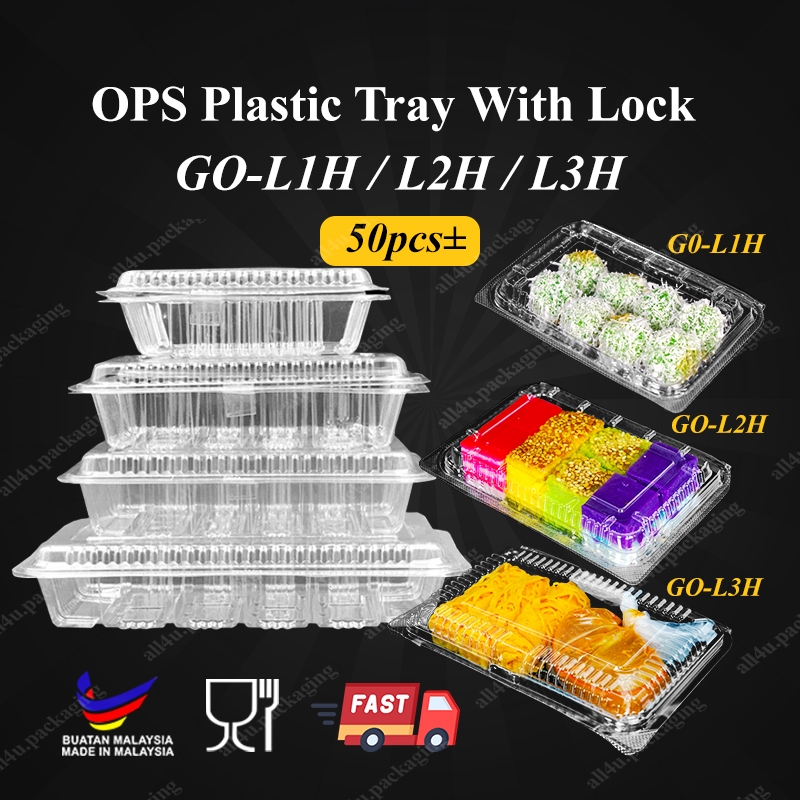OPS Plastic Tray With Lock 50pcs GO-L1H L2H L3H Disposable Bakery Box ...