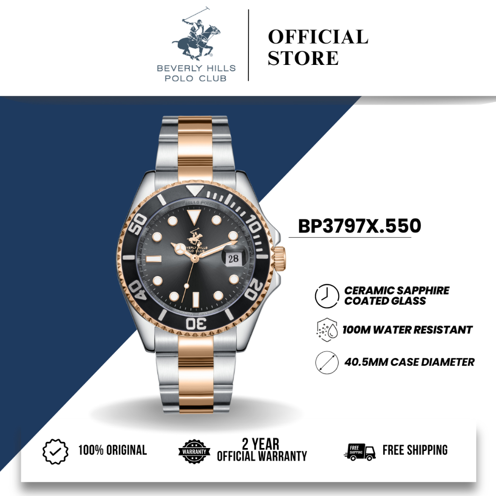 Beverly Hills Polo Club BHPC Jam Tangan Lelaki Men's Stainless Steel ...