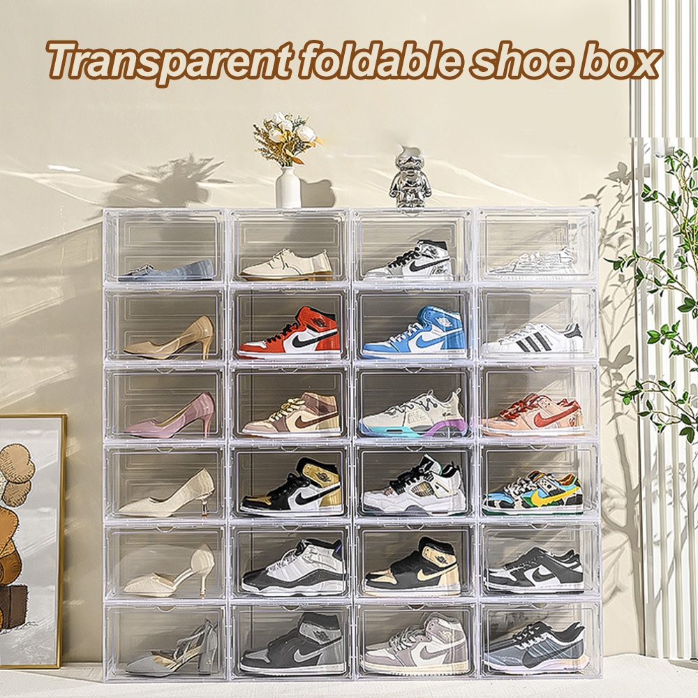 Transparent Foldable Shoe Box Magnetic suction stackable shoe cabinet ...