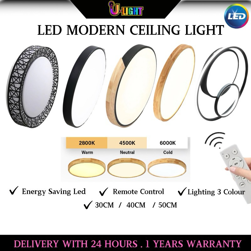 Ready Stock Modern Ceiling Light Surface Remote Control Dimmer 30/40 ...