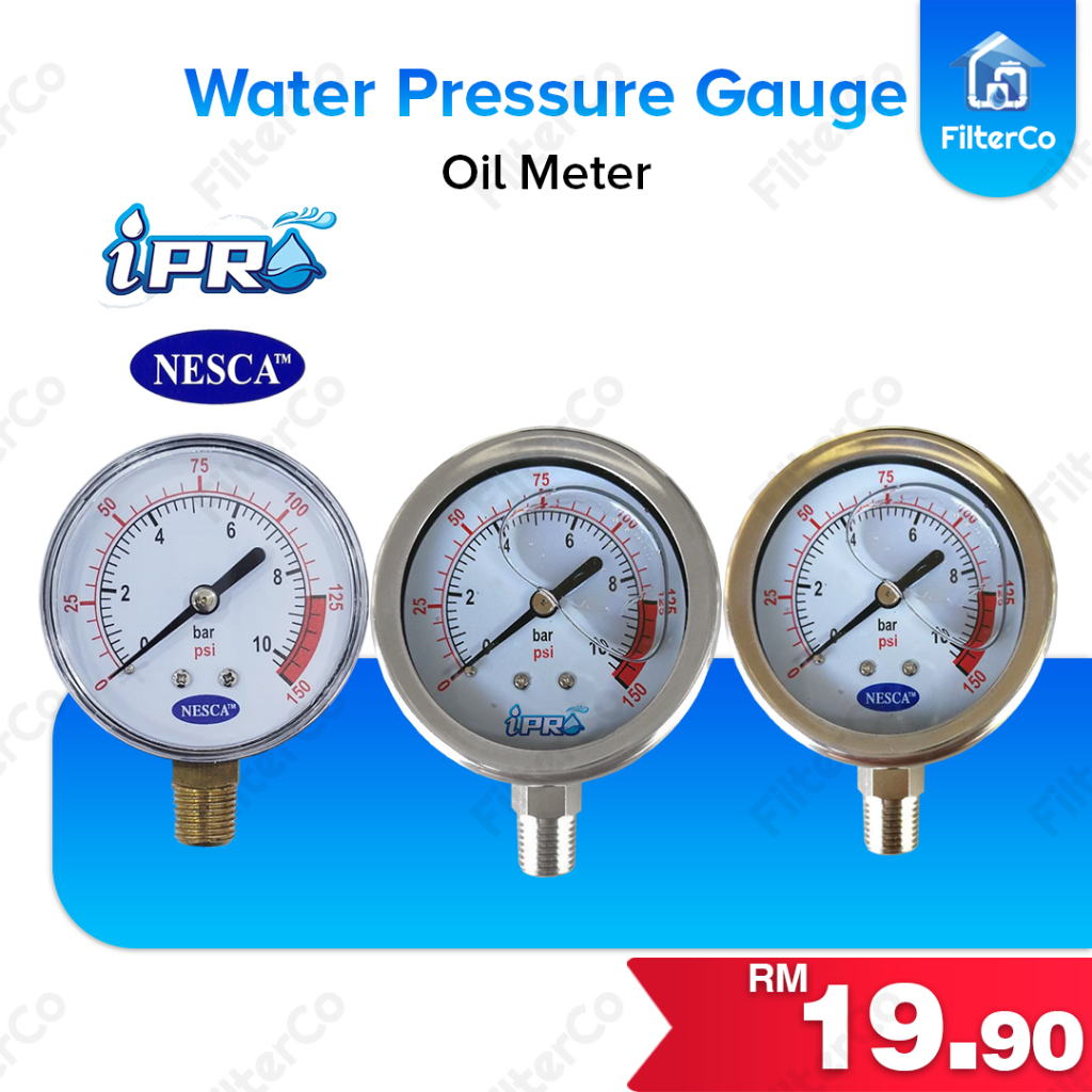 IPRO Nesca Water Filter Pressure Gauge - Oil - Hydraulic Liquid - SUS ...