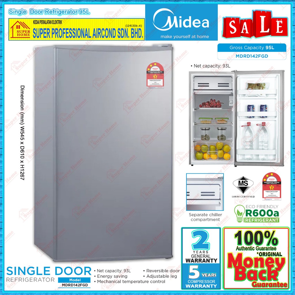 Midea Refrigerator MDRD142FGD 95L Single Door Refrigerator | Shopee ...