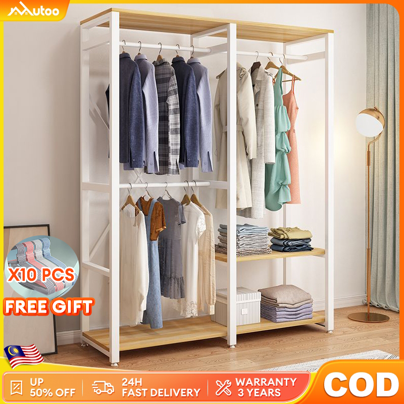 👔Rak Baju Clothes Rack Hanging Cloth Cabinet Wardrobe Coat Rack Bedroom ...