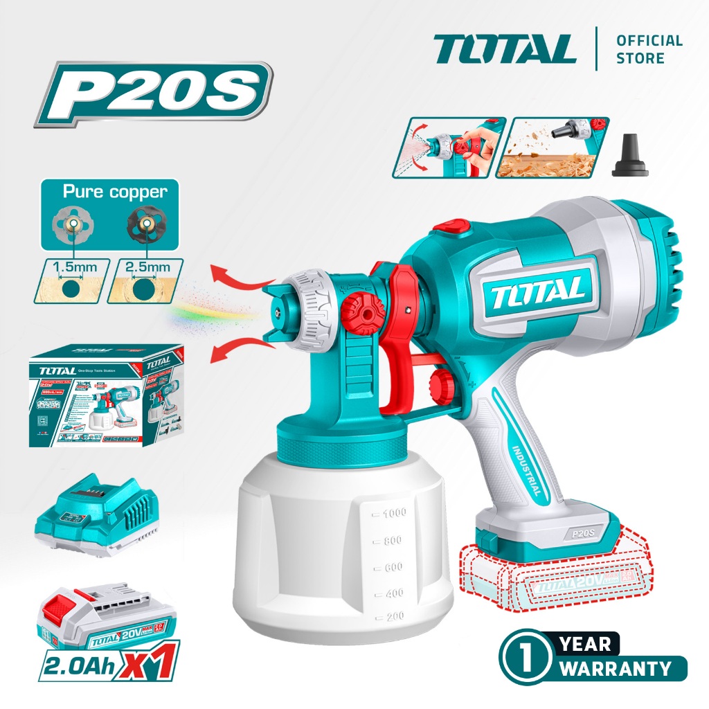 TOTAL Li-ion Cordless Spray Gun Max. 800ml/min 120DIN-s 20V + 2.0Ah ...