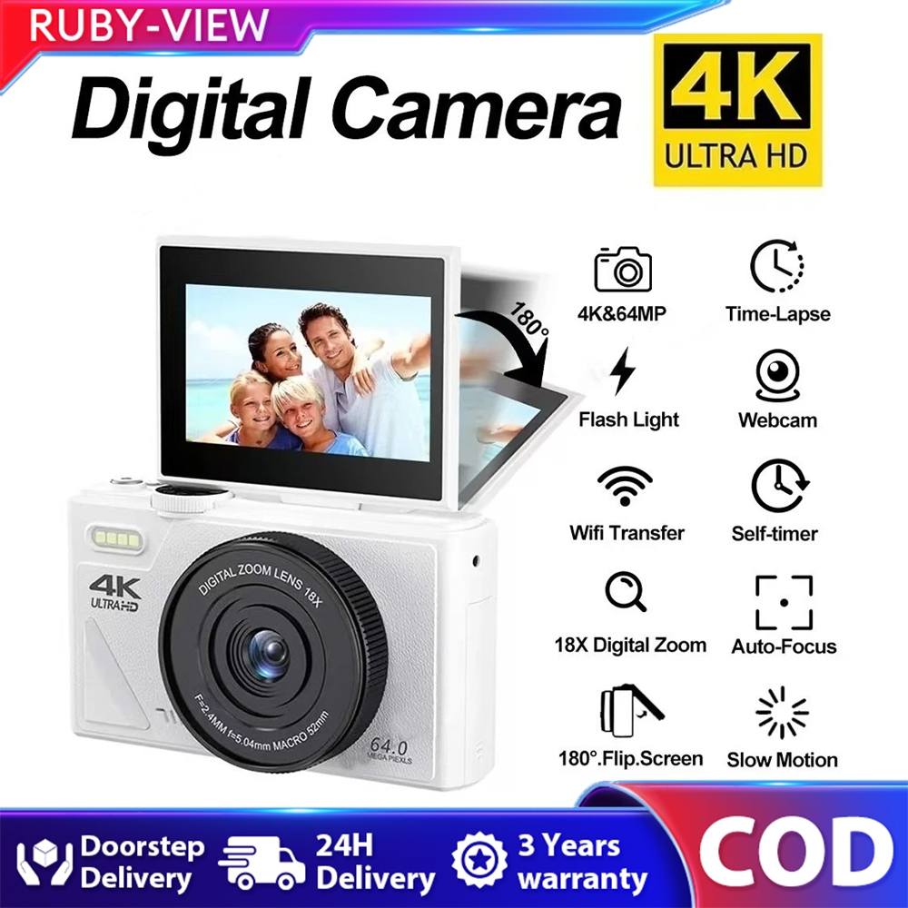 RUBY Digital Cameras UHD 64MP 4K WiFi Portable Camera with 18X Zoom ...