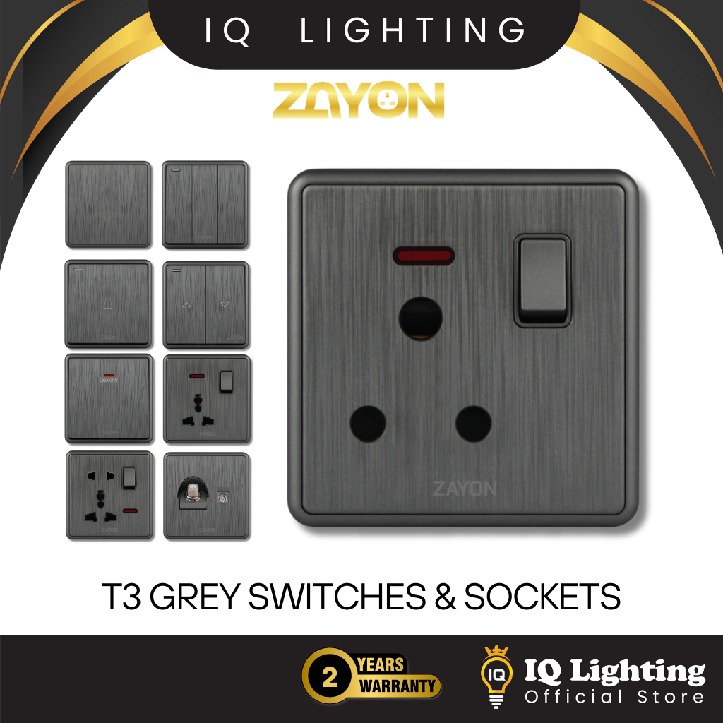 🔥GREY🔥 ZAYON T3 Series Grey Socket Switch Modern Design Switch / Suis ...