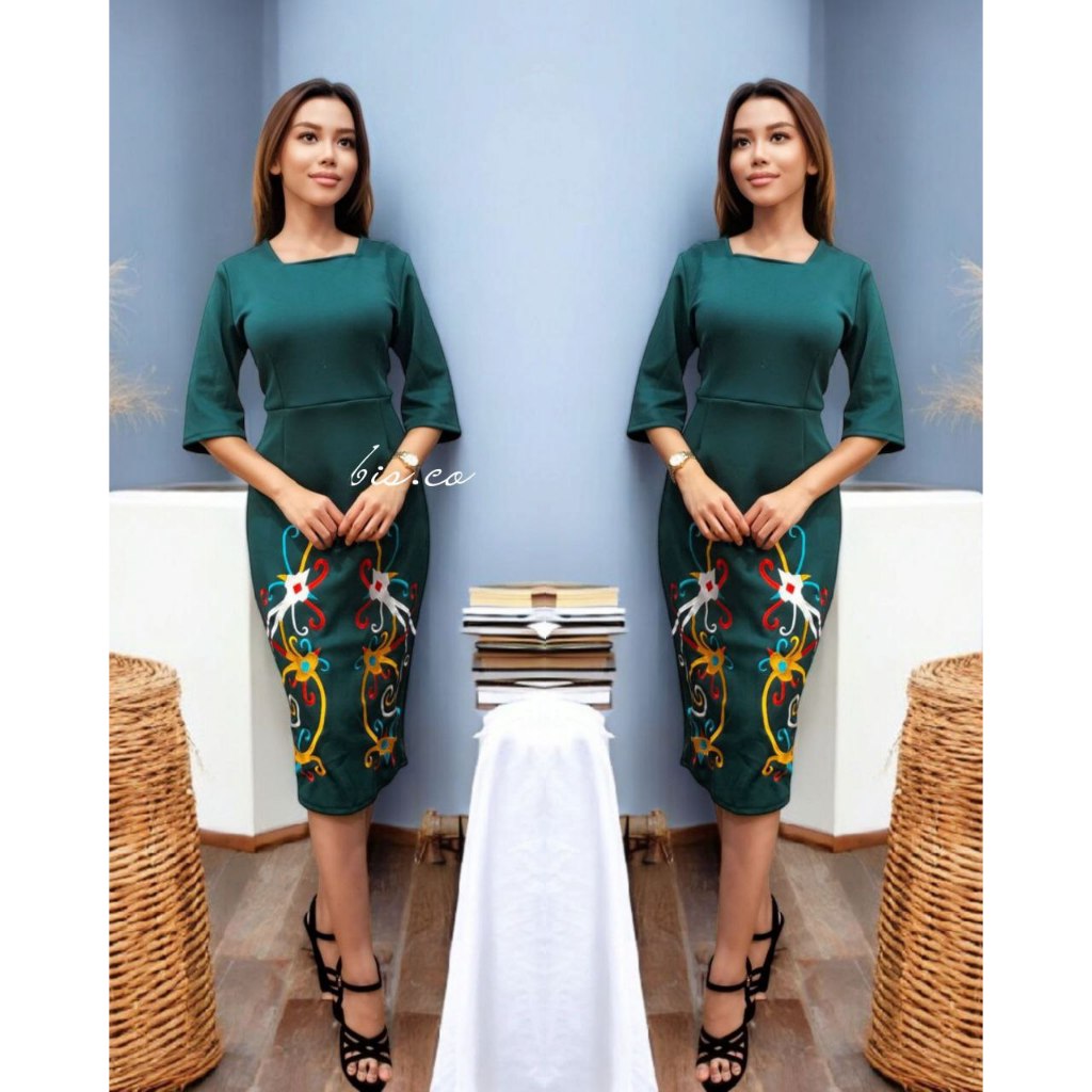 Dress Scuba Sulam Motif Borneo | Shopee Malaysia