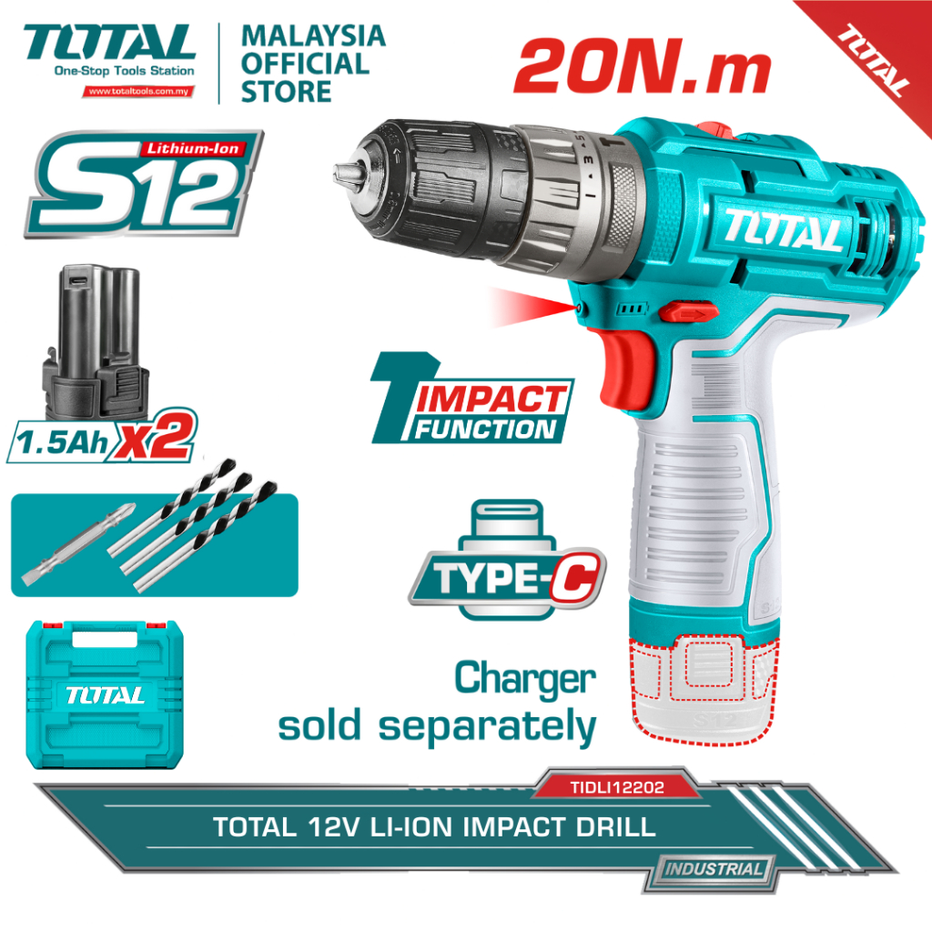 Total 12V Li-Ion Impact Drill - Tidli12202 | Shopee Malaysia