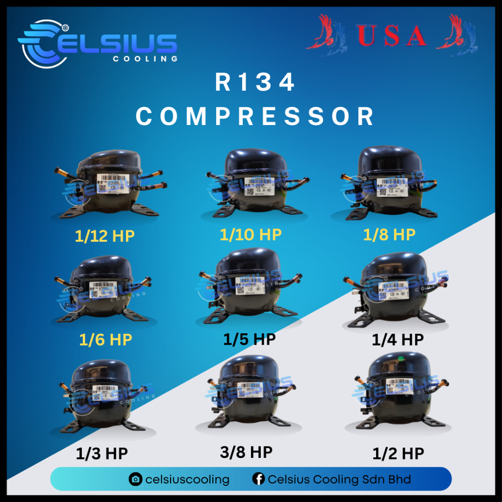 USA REFRIGERATOR COMPRESSOR R134A R600A 1/2HP 3/8HP 1/3HP 1/4HP 1/5HP 1 ...