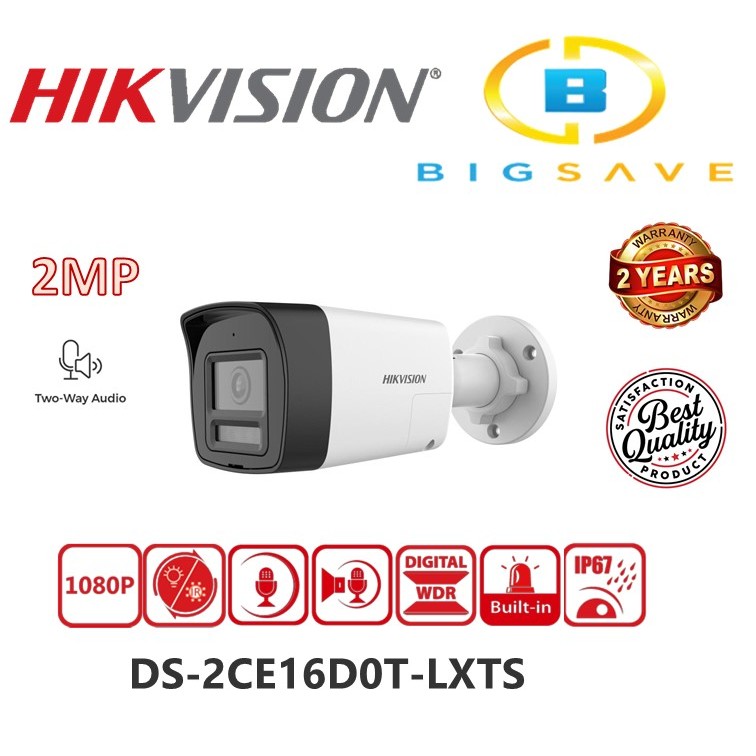 HIKVISION 2MP DS-2CE16D0T-LXTS TWO WAY AUDIO & SIREN FIXED MINI BULLET CAMERA | Shopee Malaysia