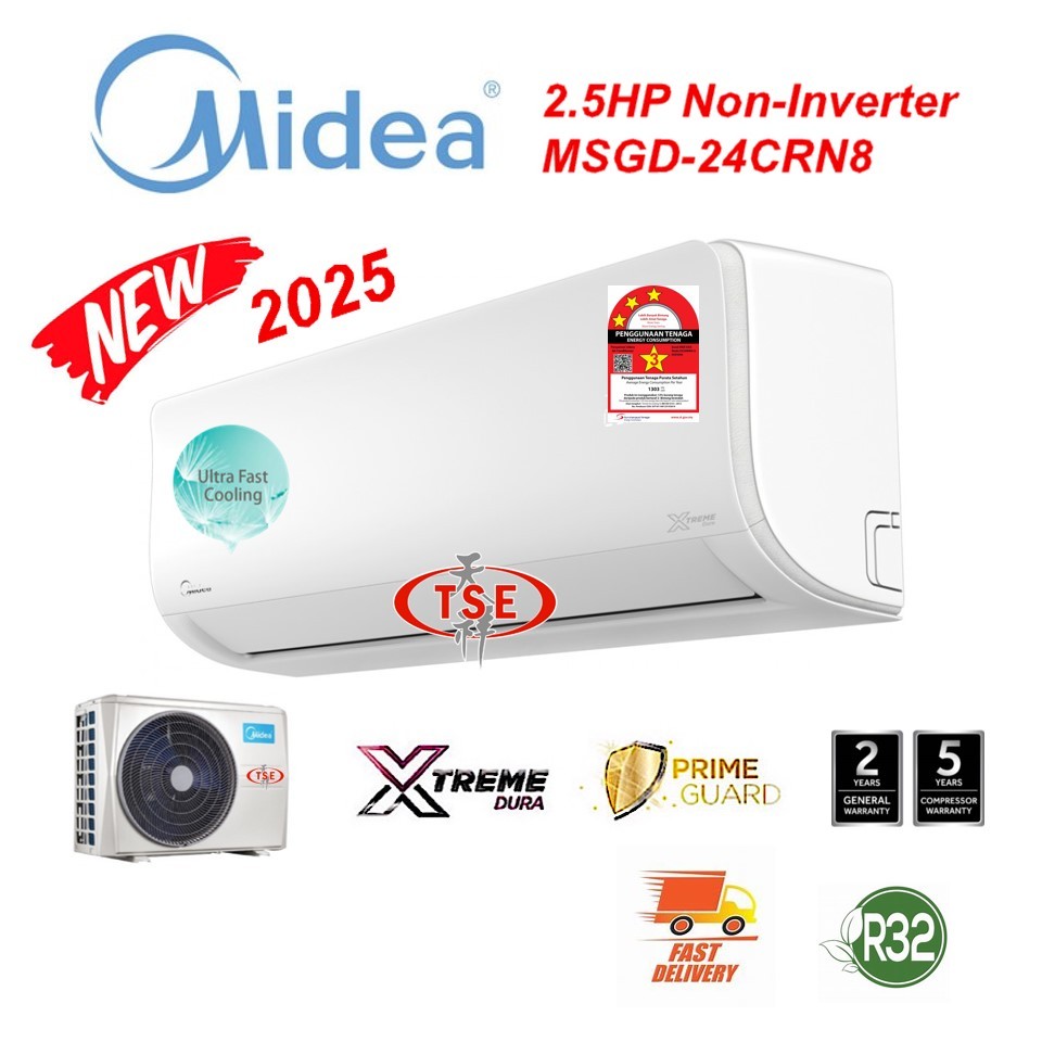 Midea (MSGD-24CRN8) 2.5HP wall type air cond R32 Gas Non-Inverter (New 2025) | Shopee Malaysia