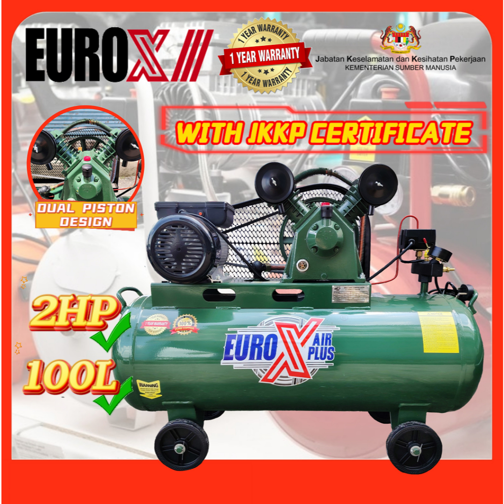 EUROX EAG-2-10051B 2.0HP 100L Air Compressor Mesin Pump Angin Mesin Angin Pump | Shopee Malaysia