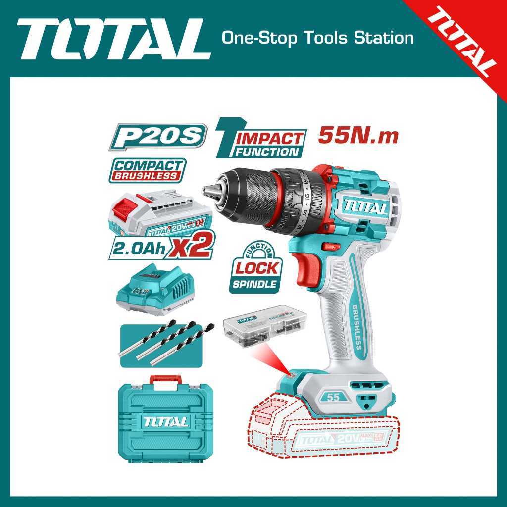 TOTAL Compact Brushless Cordless Impact Drill 20V TIDLI20558 | Shopee ...