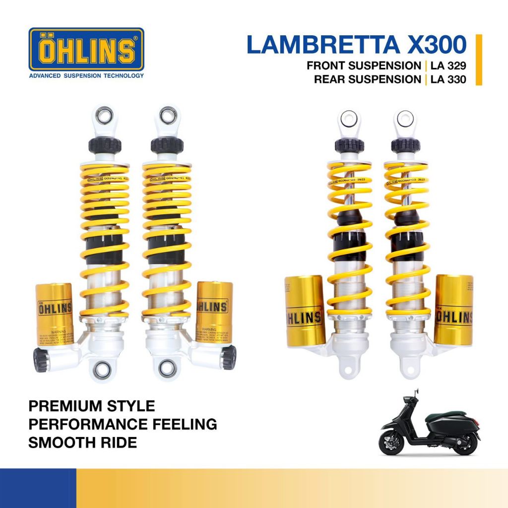ORIGINAL OHLINS LAMBRETTA X250 X300 ABSORBER LA329 FRONT / LA330 REAR ...