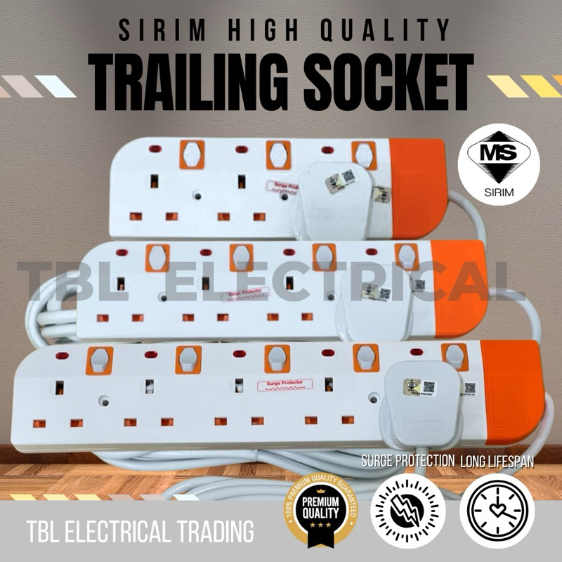 🔥SIRIM🔥White/Orange Serious Extension Plug 2/5 METER 2G,3G,4G,5G Trailing Socket 1.25MM X 3C ...