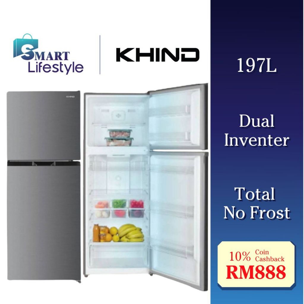 KHIND 197L 2-DOOR DUAL INVERTER REFRIGERATOR RF205 | Shopee Malaysia