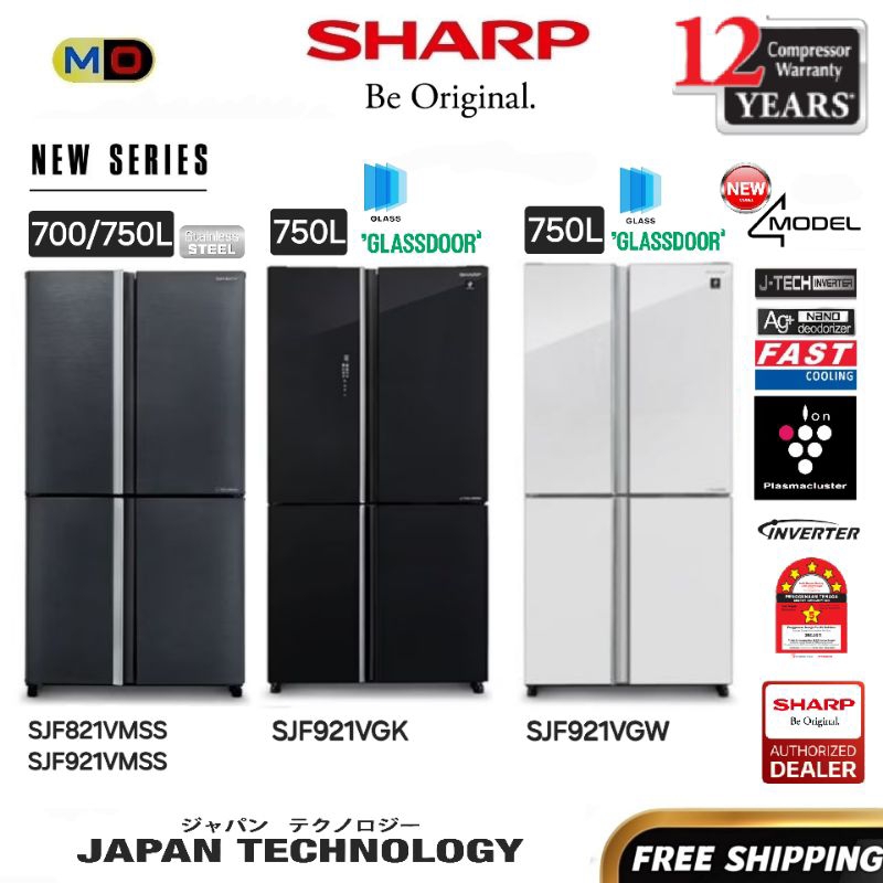 (FREE SHIPPING) SHARP 4 Door Refrigerator Invertor Plasmacluster 700 ...