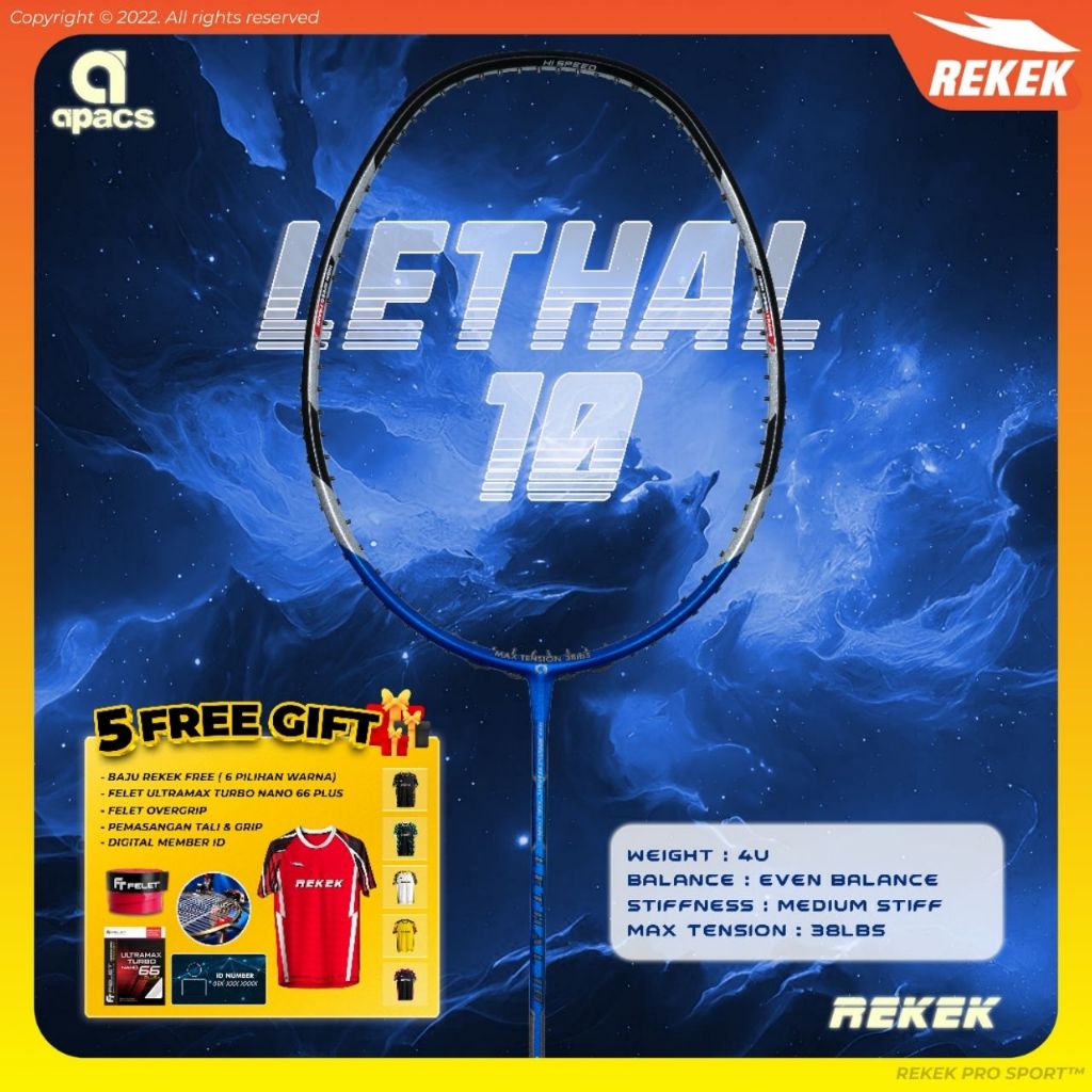 APACS Lethal 10 Badminton Racket Pakej Grip + Tali Best Quality Raket ...