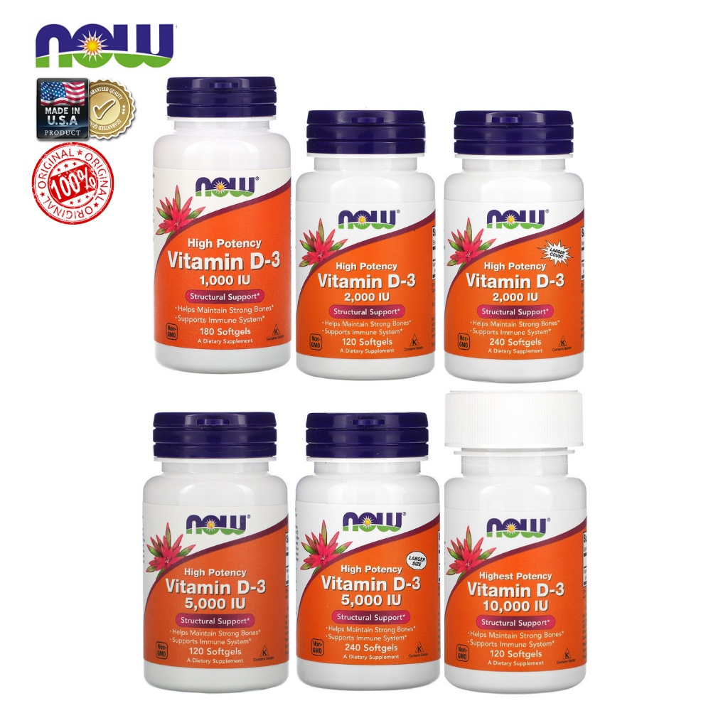 Now Foods, Vitamin D-3 1000 / 2000 / 5000 IU 120 /180 240 / 360 Softgels (Vitamin D3 / D 3 ...