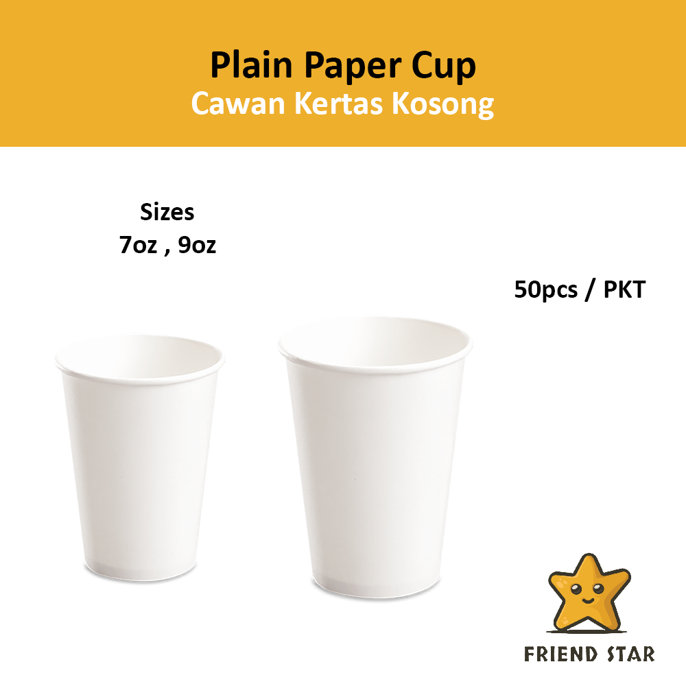 (50pcs/Pkt)Disposable Plain Paper Cup / Paper Cup / Cawan Kertas - 7oz ...