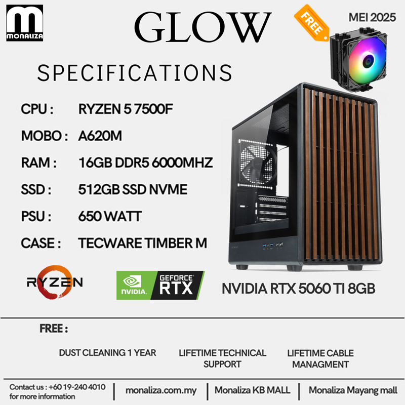 AMD PC PACKAGE GLOW (AMD RYZEN 5 | NVIDIA GEFORCE RTX 5060TI 8GB | 16GB ...