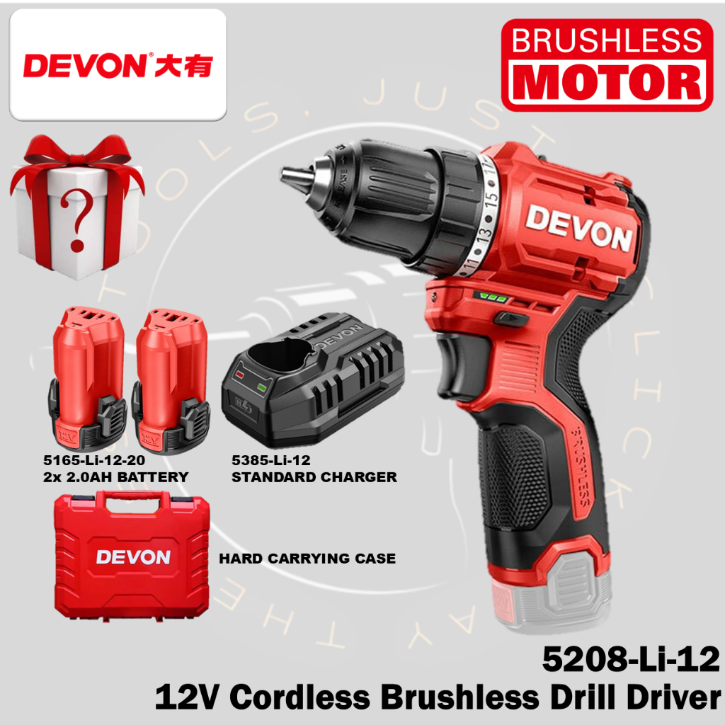 DEVON 5208-Li-12 / 5208-Li-12Z 12V Cordless Brushless Drill Driver 50N ...